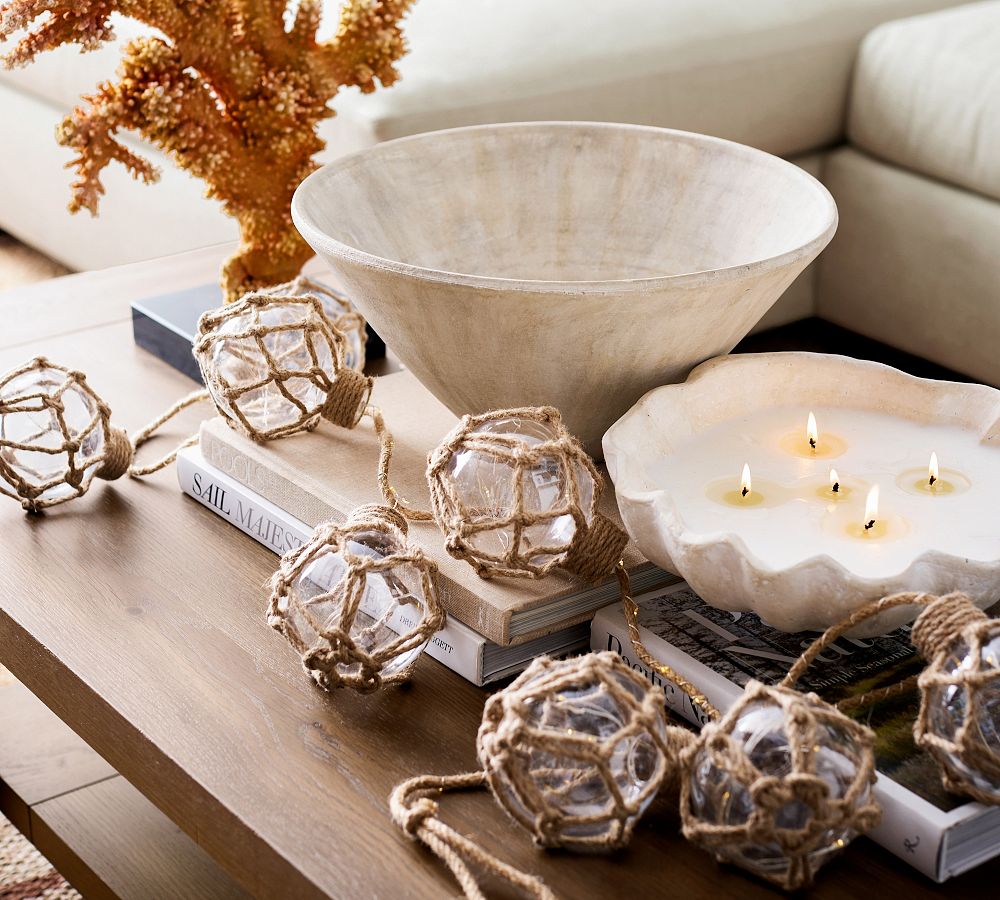 Lit Jute Wrapped Orbs Garland | Pottery Barn