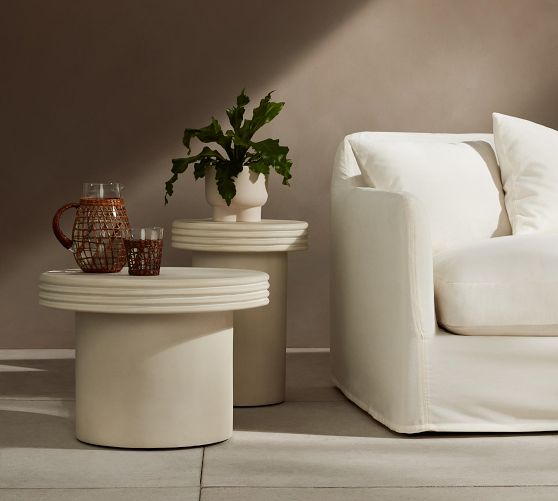 Champman Round Concrete Outdoor End Tables, Set of 2 | Pottery Barn