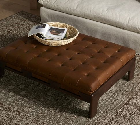 Callum Leather Ottoman Small Heirloom Sienna Pottery Barn
