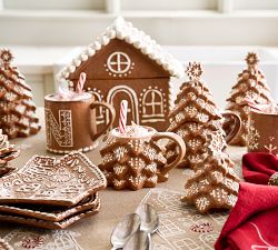Gingerbread Tree Lidded Stoneware Mugs | Pottery Barn