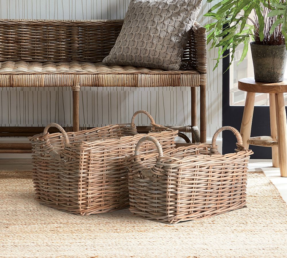 Hand-woven Rattan Rectangular Baskets - Set of 2 | Pottery Barn