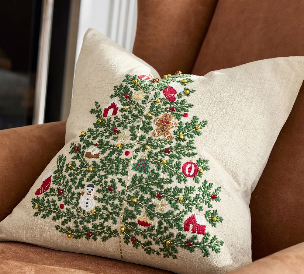 Nostalgic Tree Embroidered Pillow | Pottery Barn