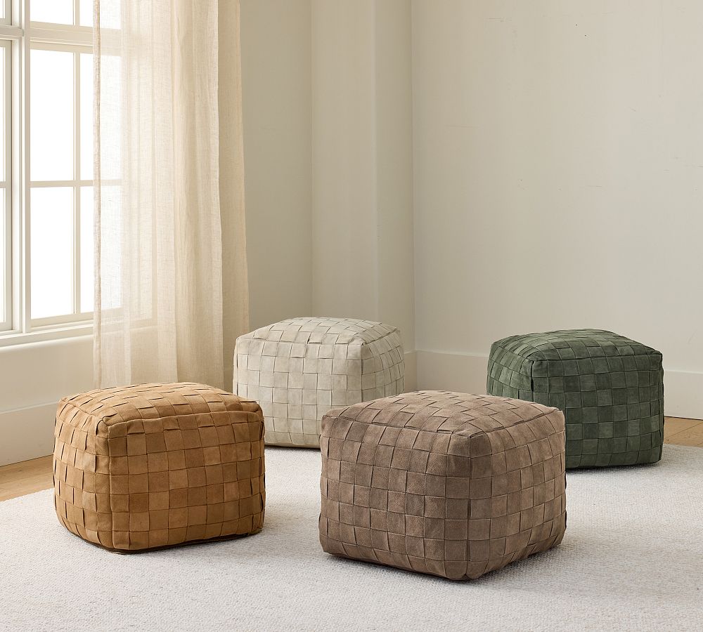 Suede Basketweave Pouf | Pottery Barn