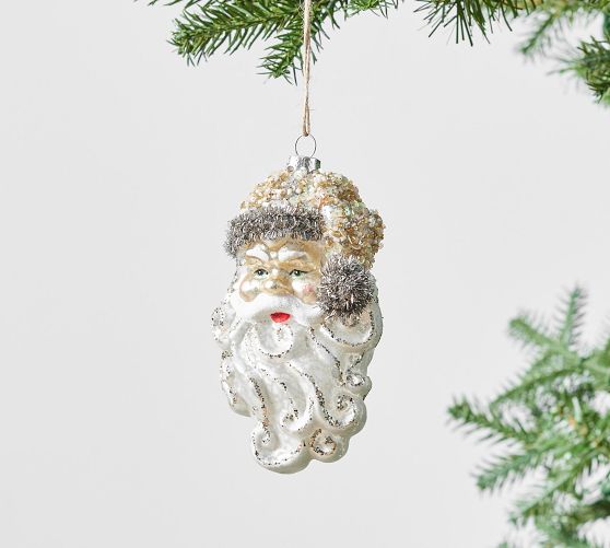 Glitter Santa Head Ornament | Pottery Barn