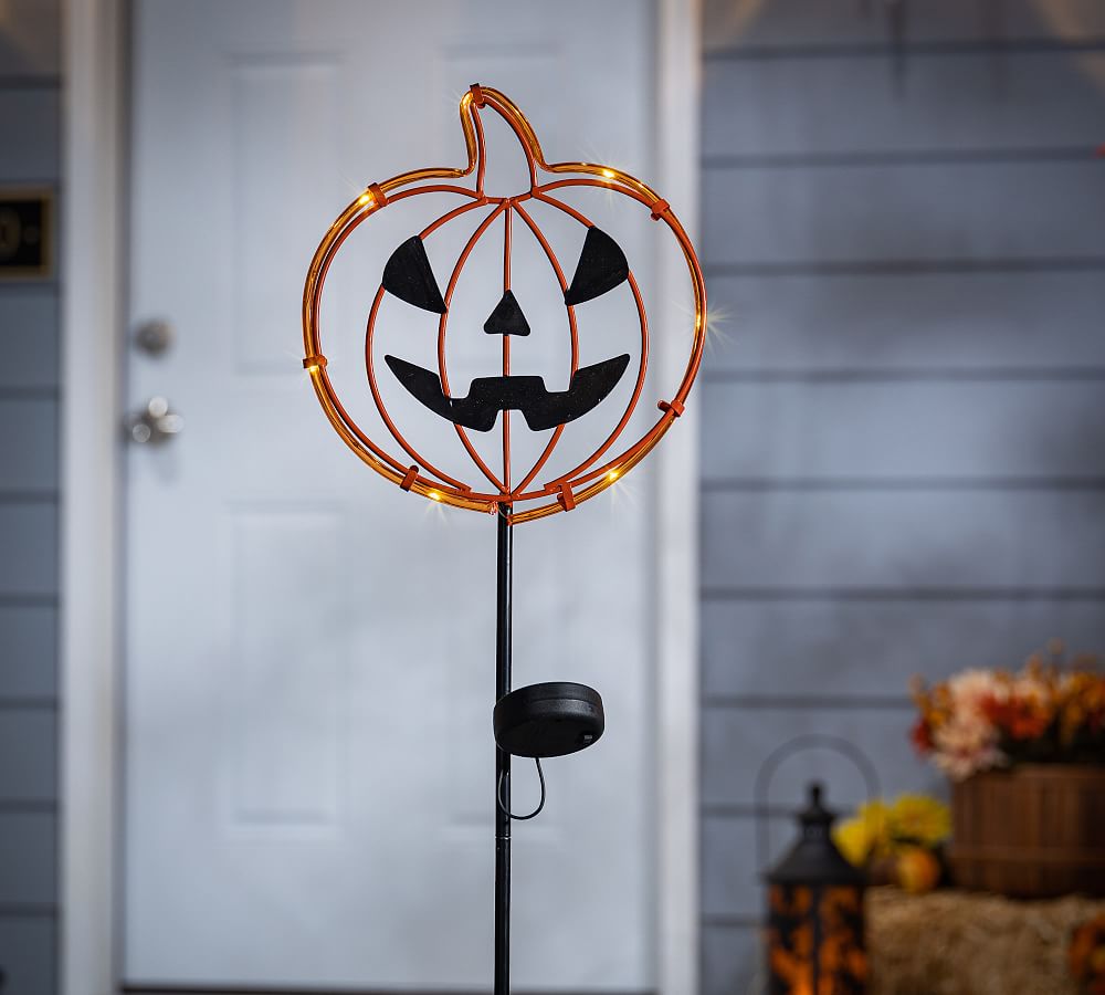 Pumpkin LED Solar Stakes - Set of 2 | Pottery Barn