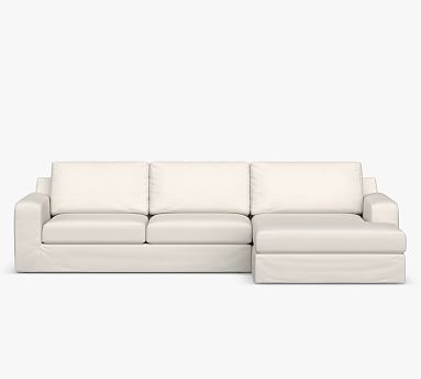 Outdoor Big Sur Sectional 2pc 1 RA Loveseat 1 La Double Chaise High Performance Stripe Petite Stripe Charcoal Pottery Barn