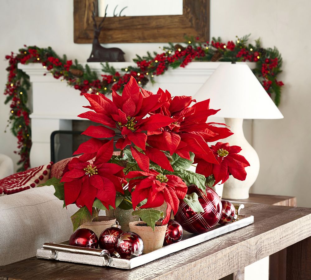 Faux Potted Poinsettias - Elegant Holiday Decor | Pottery Barn