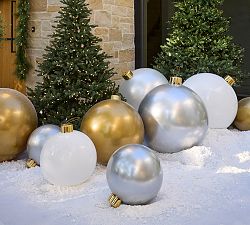 Frosty White, Blue, & Silver Decorative Holiballs | Pottery Barn