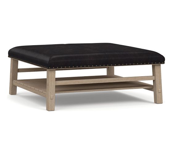 Pottery barn leather ottoman square store