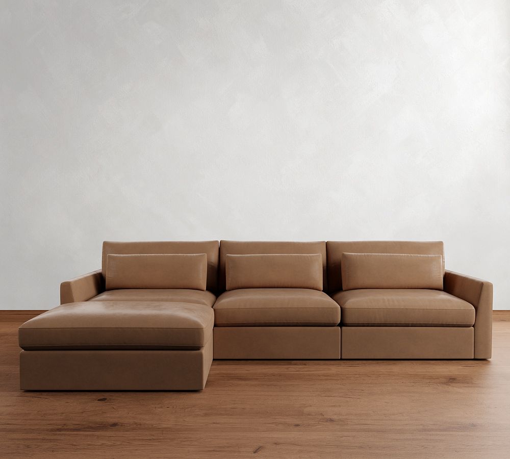 Westwood Fin Arm Deep Seat Leather Modular Chaise Sectional | Pottery Barn