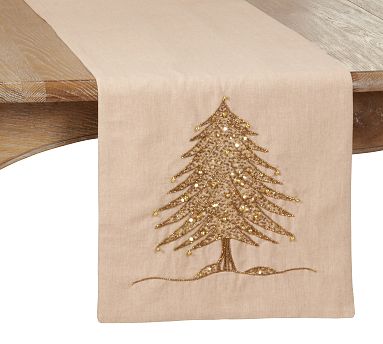 Beaded Christmas Tree Table Runner | Pottery Barn