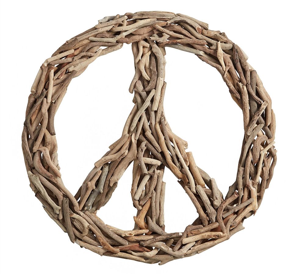 Driftwood Peace Sign Wall Art - 36" | Pottery Barn