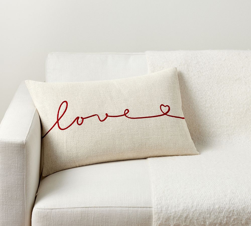 Love Script Embroidered Lumbar Pillow | Pottery Barn