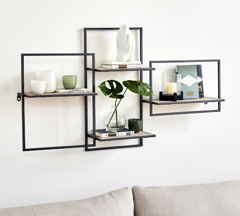 Wood and metal wall shelves store