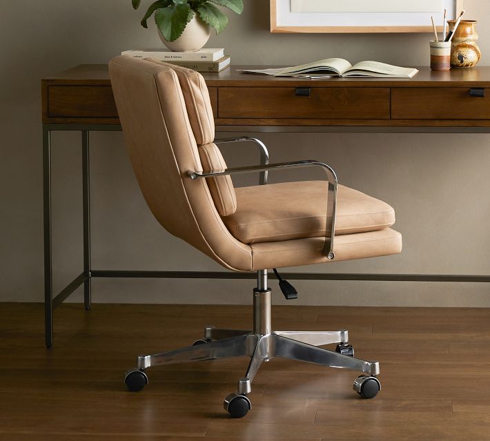 Jace Leather Swivel Desk Chair Palermo Nude Pottery Barn
