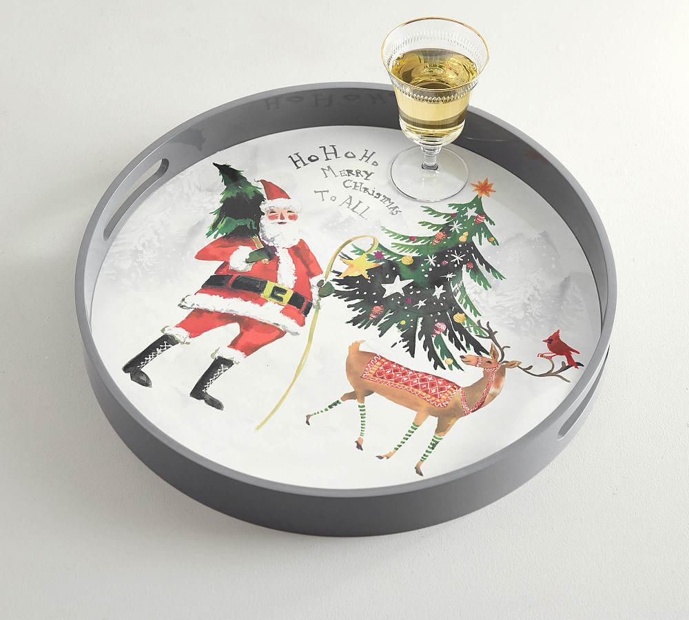Jolly Santa Handcrafted Serving Tray | Pottery Barn