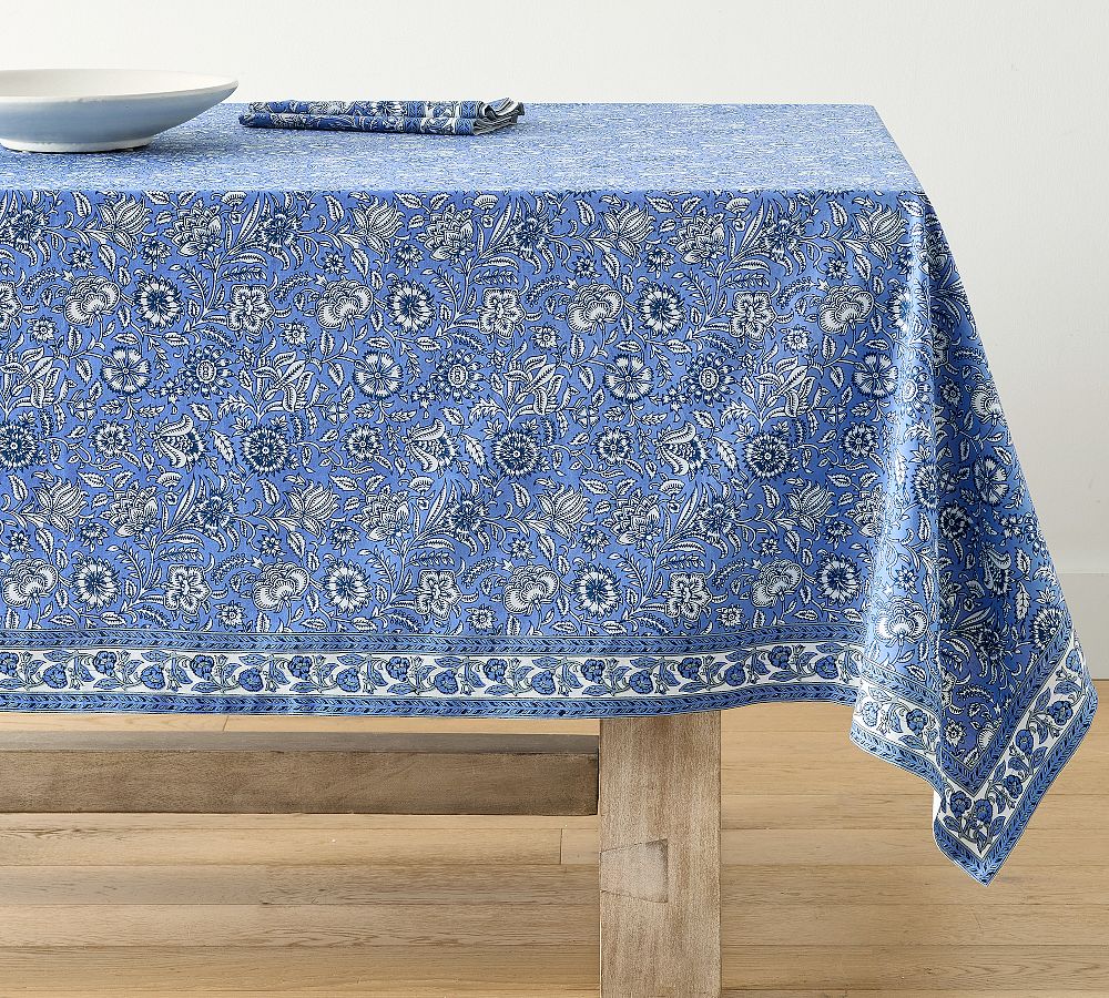 Tamara Block Print Organic Cotton Tablecloth | Pottery Barn
