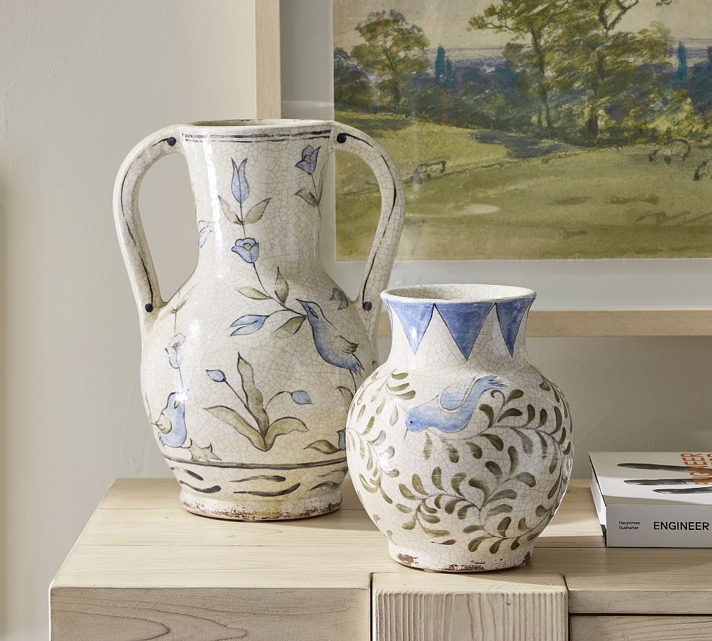 Handcrafted Bird Print Vase | Pottery Barn