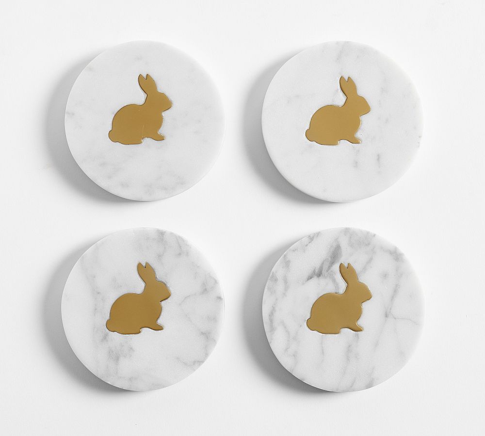 Bunny Inlay Marble Coasters - Set of 4 | Pottery Barn