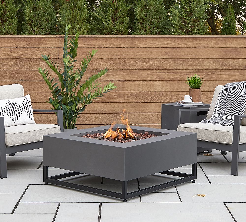 Aisha Steel Square Propane Fire Pit Table with Lid Cover (36") | Pottery Barn