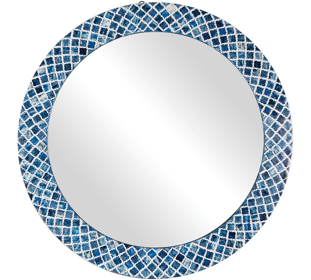 Phoenix Round Blue Bone Wall Mirror | Pottery Barn