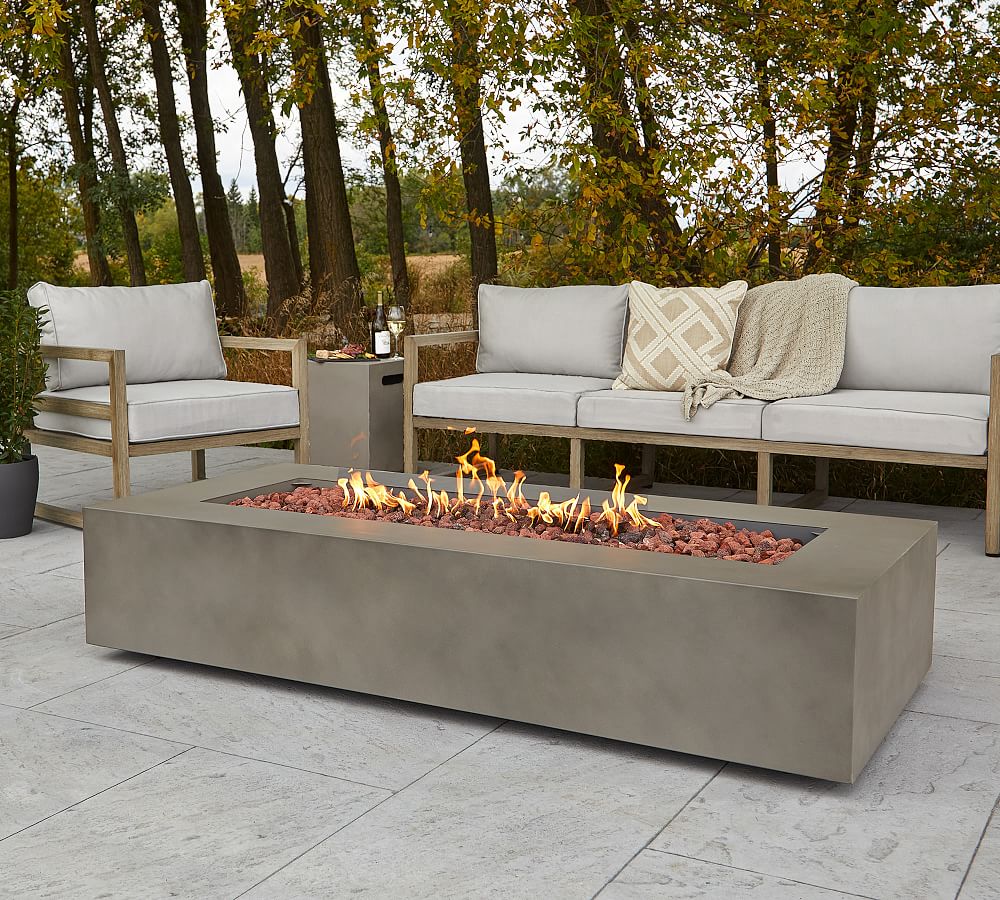 Burrows Steel Rectangular Propane Fire Pit Table with Lid Cover ...