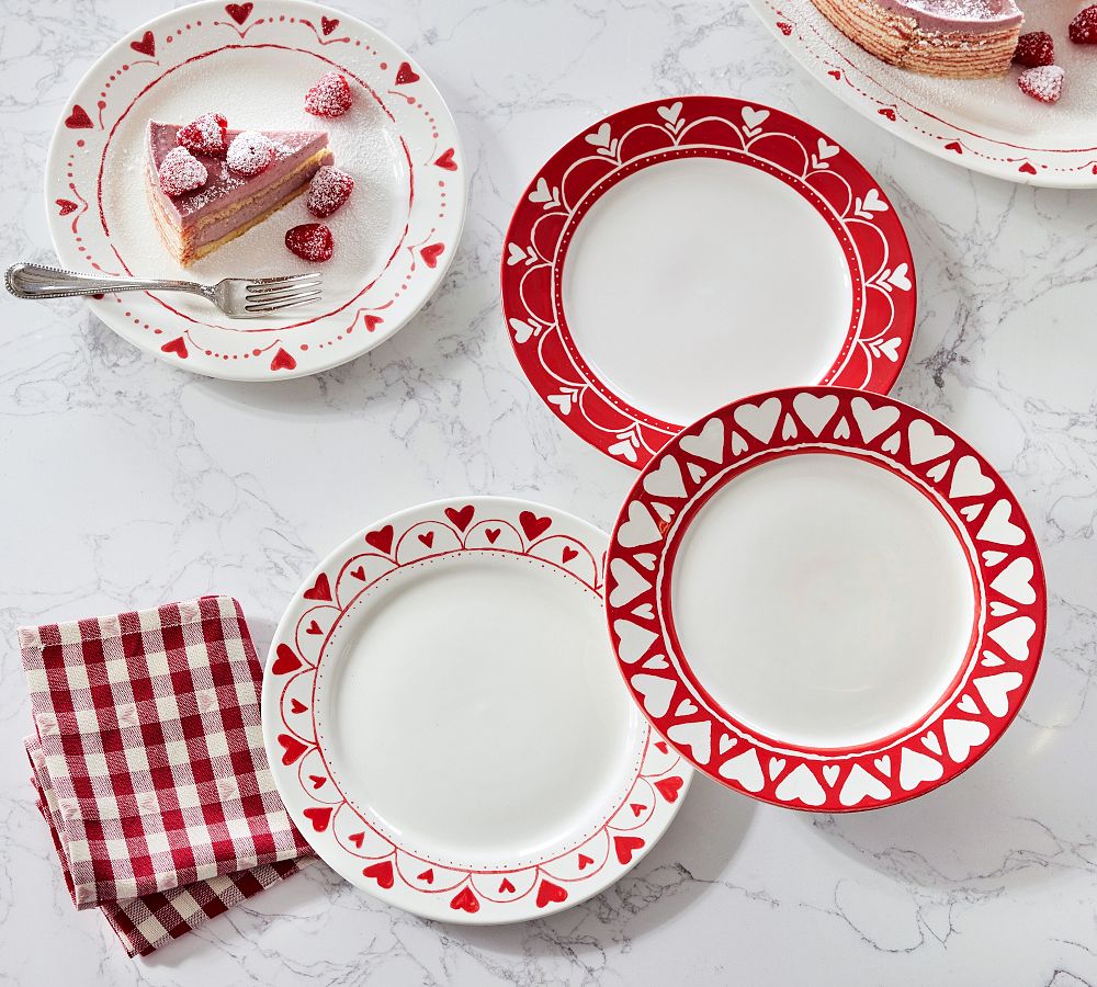 Painted Hearts Stoneware Salad Plates - Mixed Set of 4 | Pottery Barn
