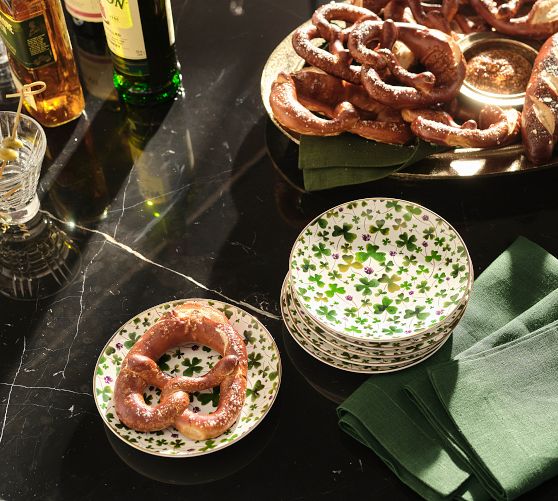 Four Leaf Clover Stoneware Appetizer Plates - Set of 4 | Pottery Barn