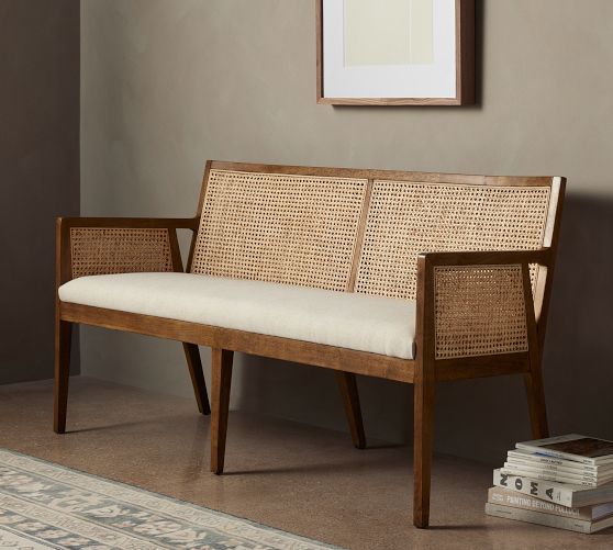 Lisbon Upholstered Cane Dining Bench | Pottery Barn