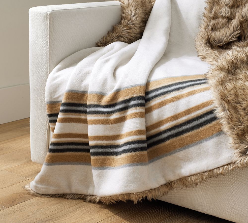 Pendleton® Yakima Faux Fur Back Stripe Throw | Pottery Barn