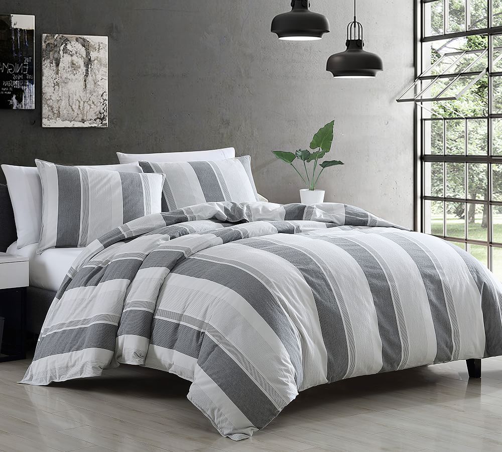3 Piece Rowley Striped Percale Comforter & Shams Set | Pottery Barn