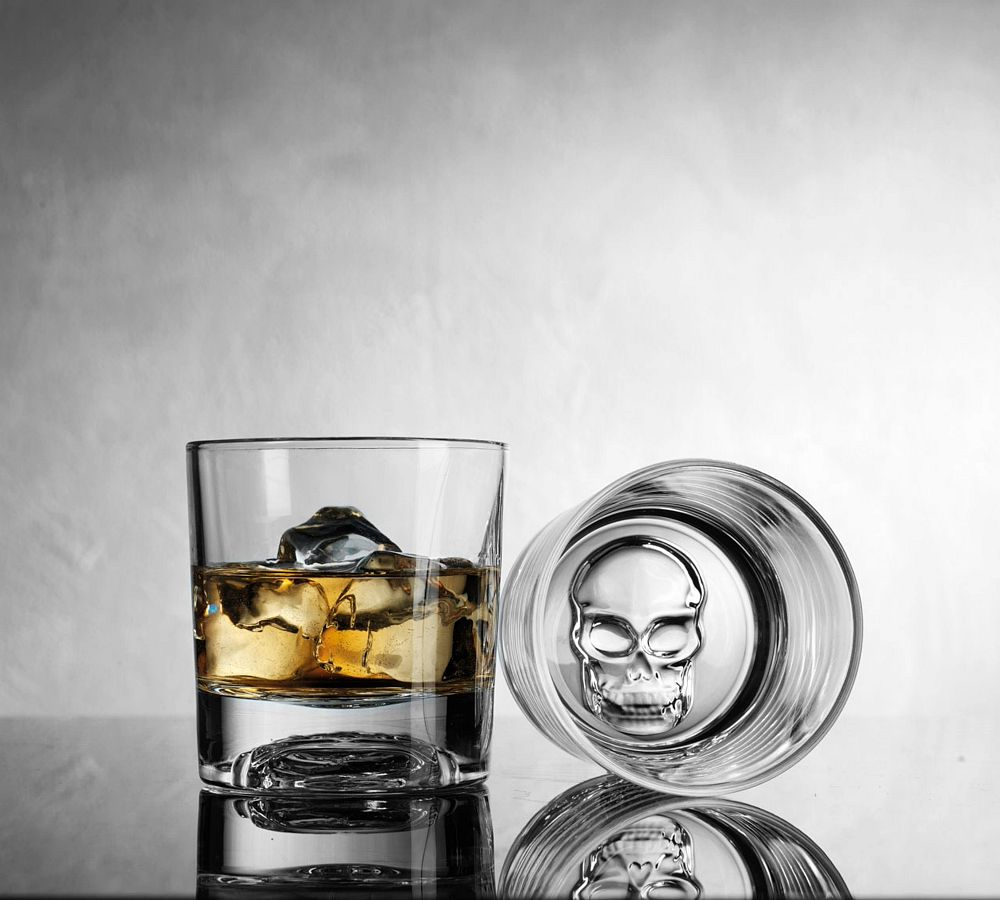 Skull Embossed Double Old-Fashioned, Set of 2 | Pottery Barn