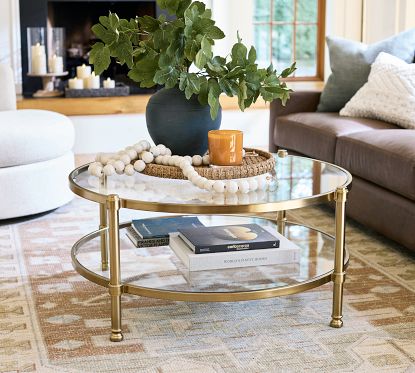 Everson Round Glass Coffee Table Brass Pottery Barn