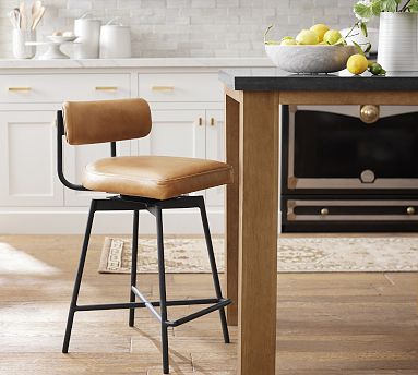 Open Box Maison Leather Low Back Swivel Stool Pottery Barn