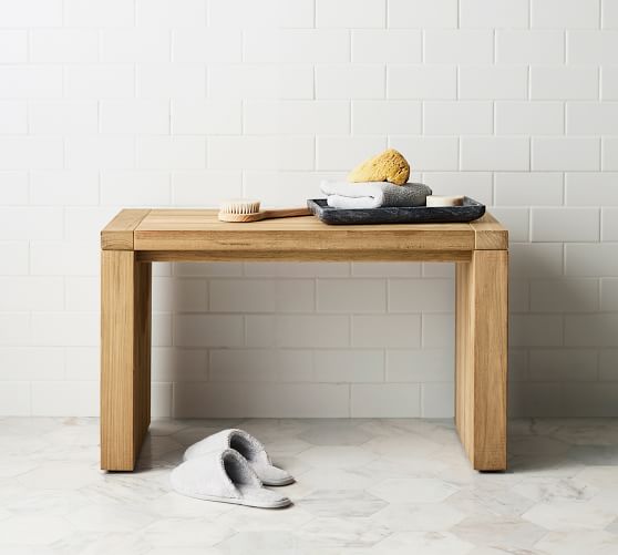 Modern Teak Shower Bench - Stylish Bathroom Storage | Pottery Barn