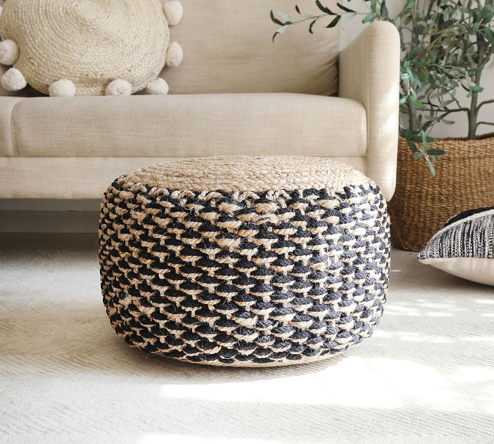 Handwoven Basketweave Jute Pouf | Pottery Barn