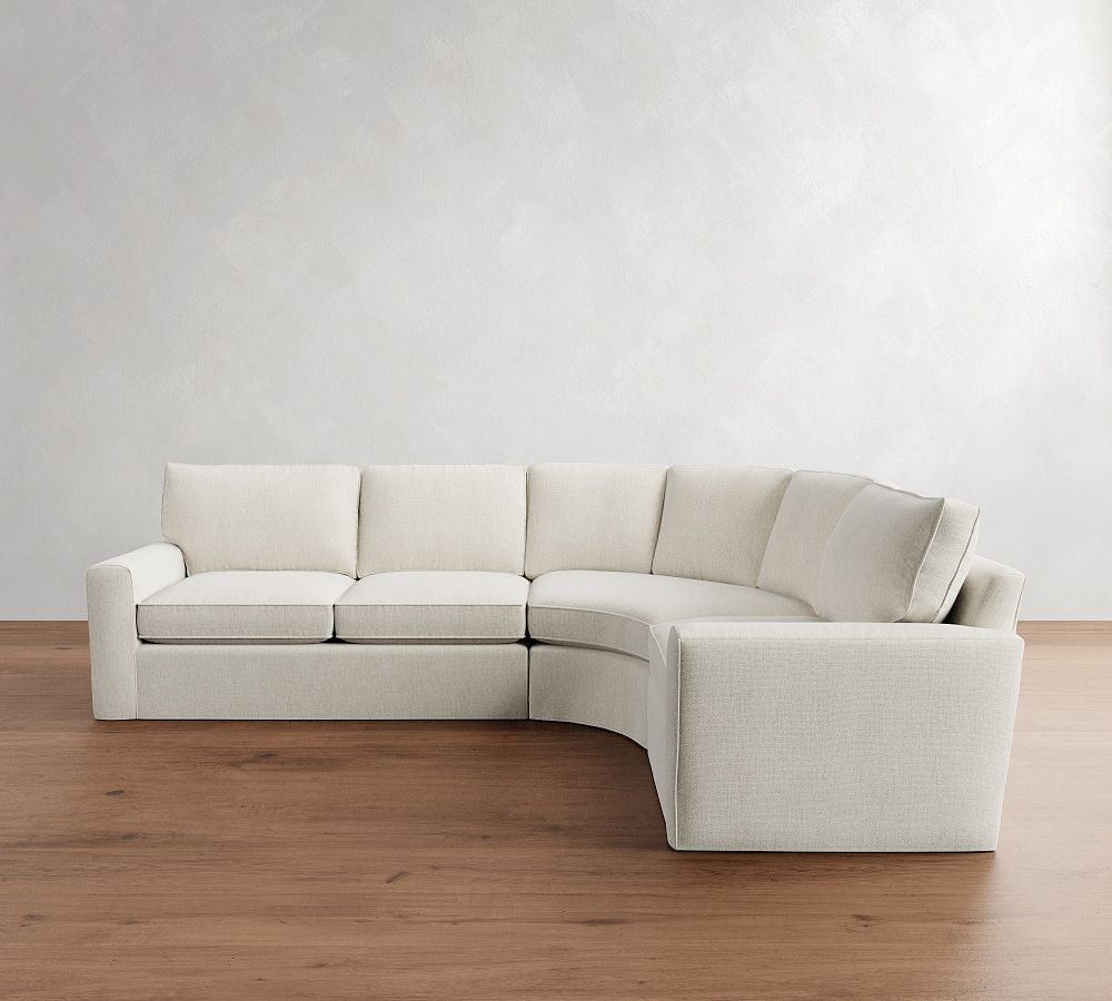 Pearce Square Arm Slipcovered 3-Piece Curved Wedge Sectional (127 ...