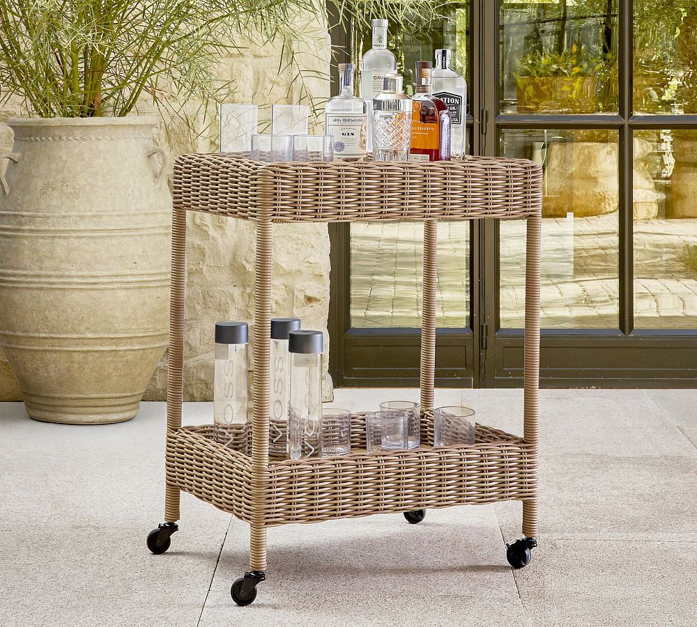 Huntington Wicker Outdoor Bar Cart | Pottery Barn