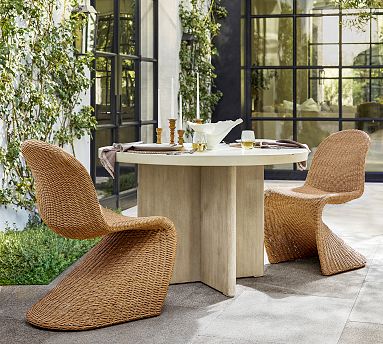 Cayman Concrete Eucalyptus Round Outdoor Dining Table 48 Pottery Barn