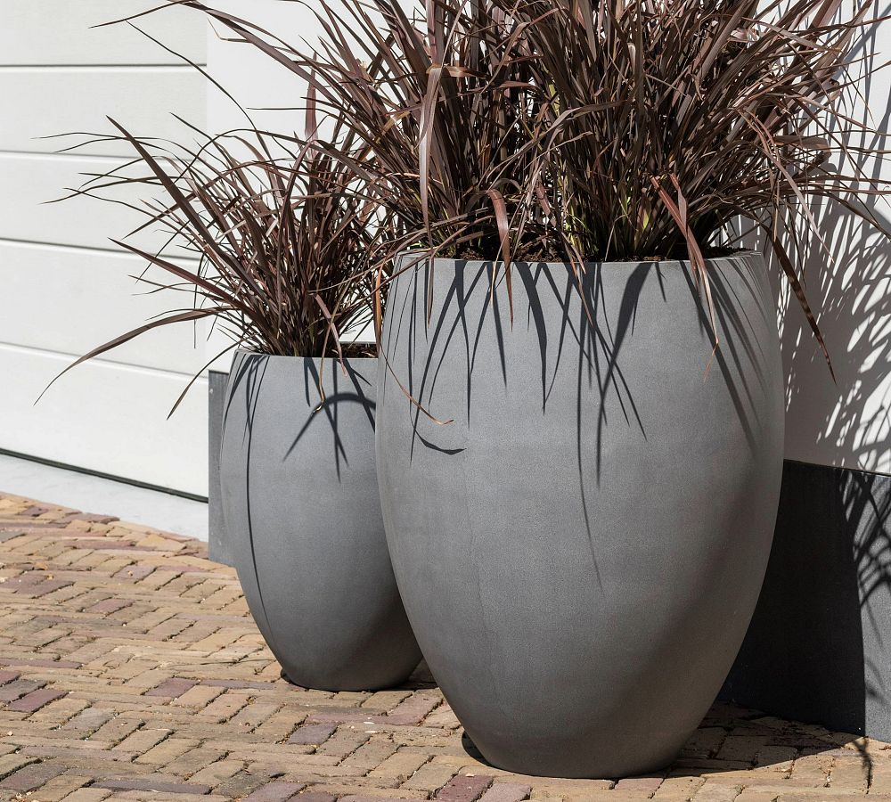 Palma Short Lightweight Fiberstone Tapered Cylinder Planter | Pottery Barn