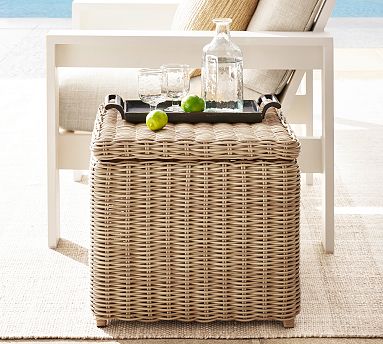 Huntington Wicker Square Outdoor Storage Cube (21") | Pottery Barn