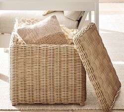Huntington Wicker Square Outdoor Storage Cube (21") | Pottery Barn