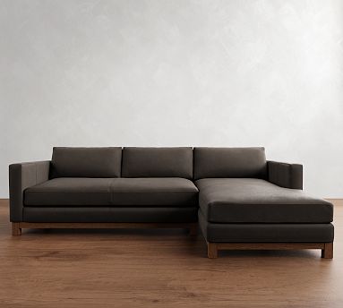 Jake Leather Brindle Wood Base Chaise Sectional (111"–121") | Pottery Barn