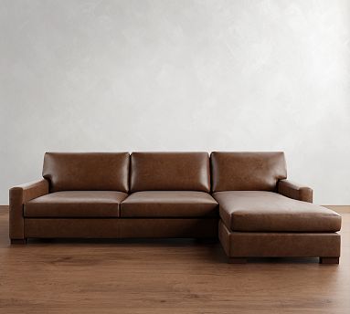 Turner Square Arm Leather Chaise Sectional 105 129 Pottery Barn