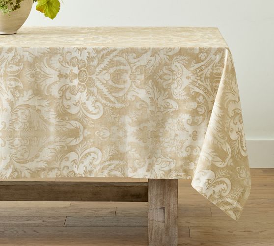 Stella Damask Organic Cotton Tablecloth | Pottery Barn