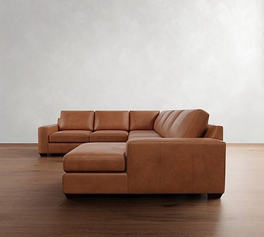 Brown leather l shaped sofa store