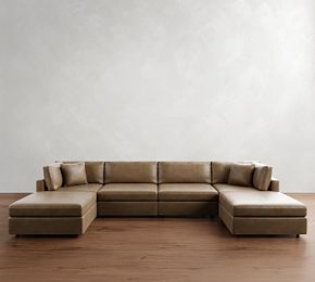 Modular Leather 6-Piece Double Chaise Sectional (148"–160") | Pottery Barn