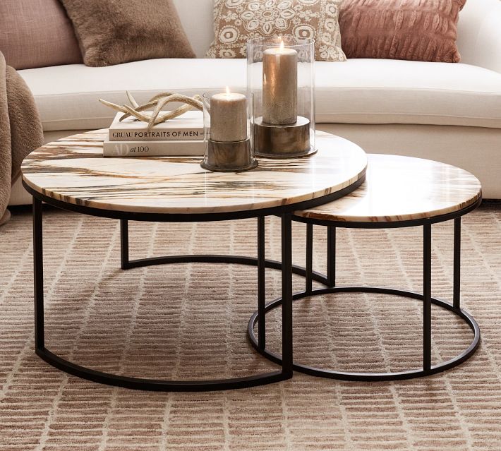 Delaney Round Calacatta Marble Nesting Coffee Tables Pottery Barn