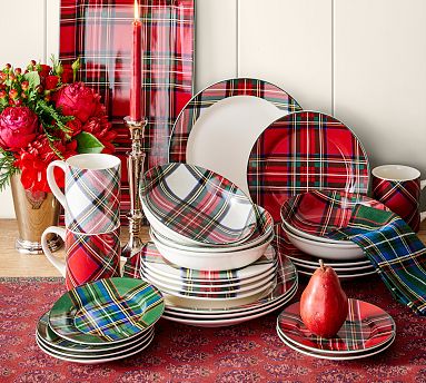 Stewart Plaid Stoneware Dinnerware Collection | Pottery Barn