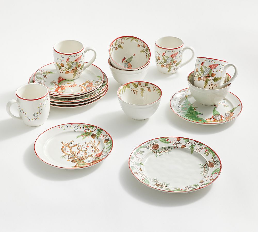 Forest Gnome Christmas Dinnerware Set | Pottery Barn